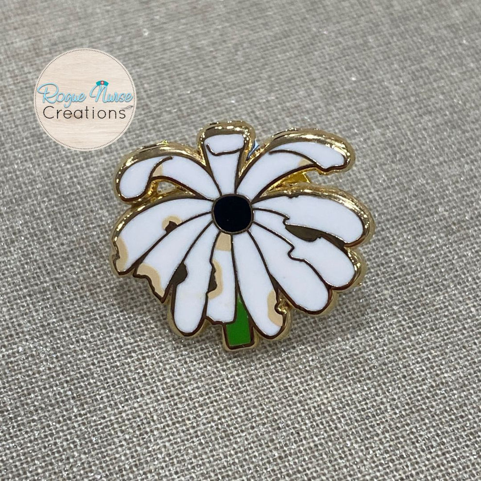 The WILTED Daisy™ Original Design With a Black Center, an Enamel Pin F – Rogue Nurse Creations
